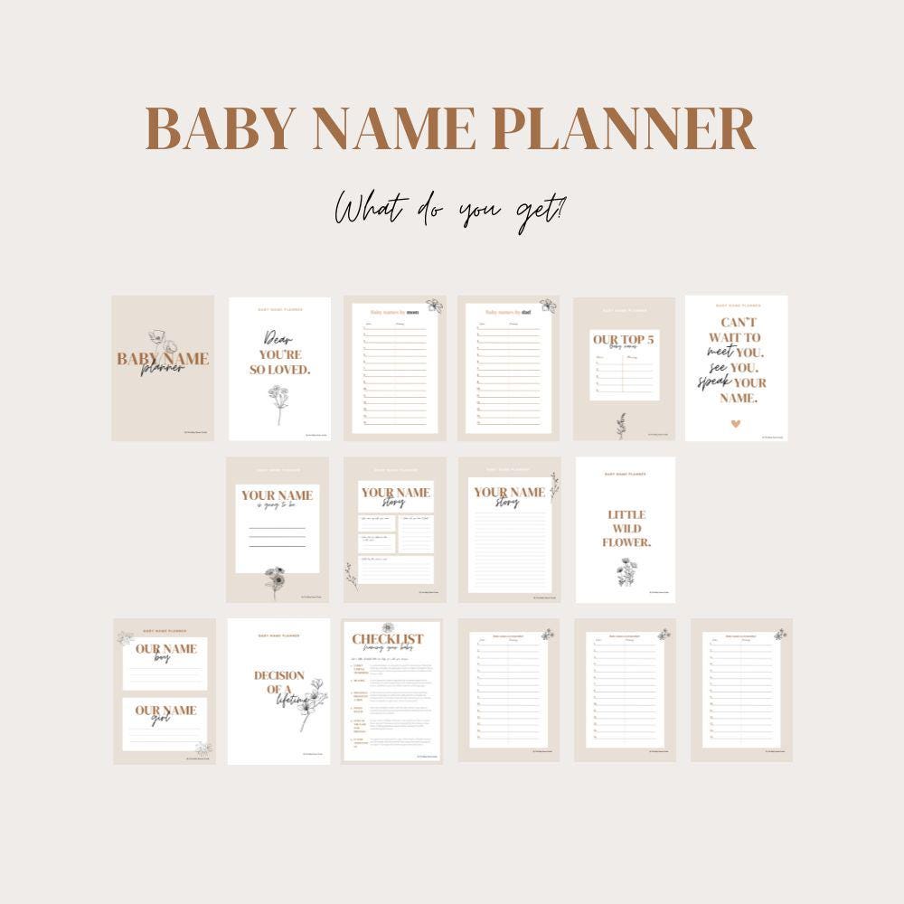 Baby Name Planner Printable Beige Flowers | Baby Name Tracker for ...