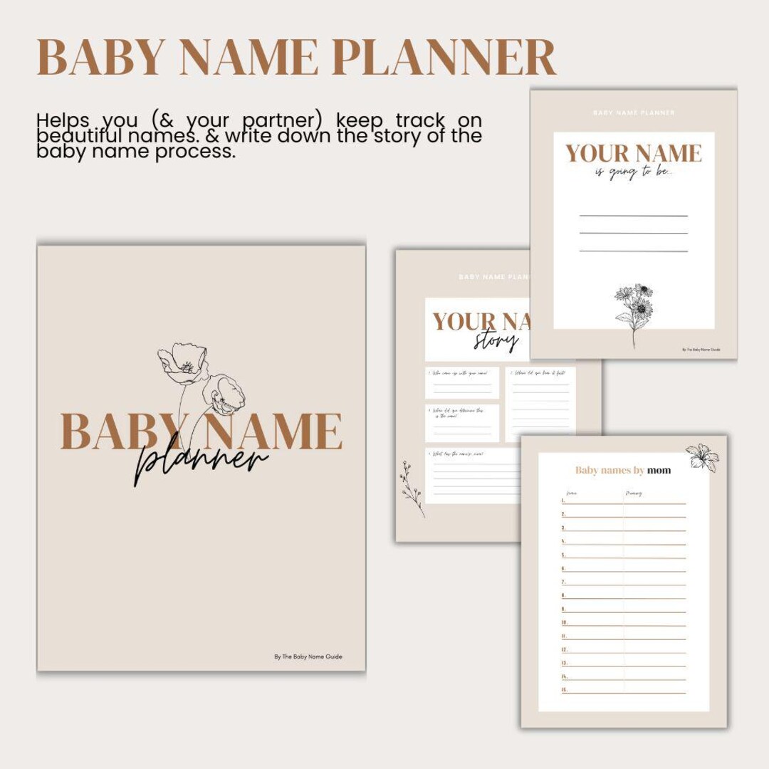 Baby Name Planner Printable Beige Flowers | Baby Name Tracker for ...