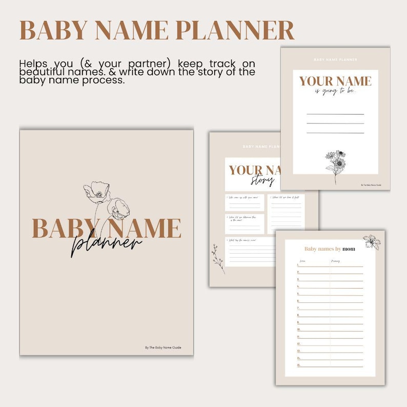 Baby Name Planner Printable Beige Flowers | Baby Name Tracker for ...