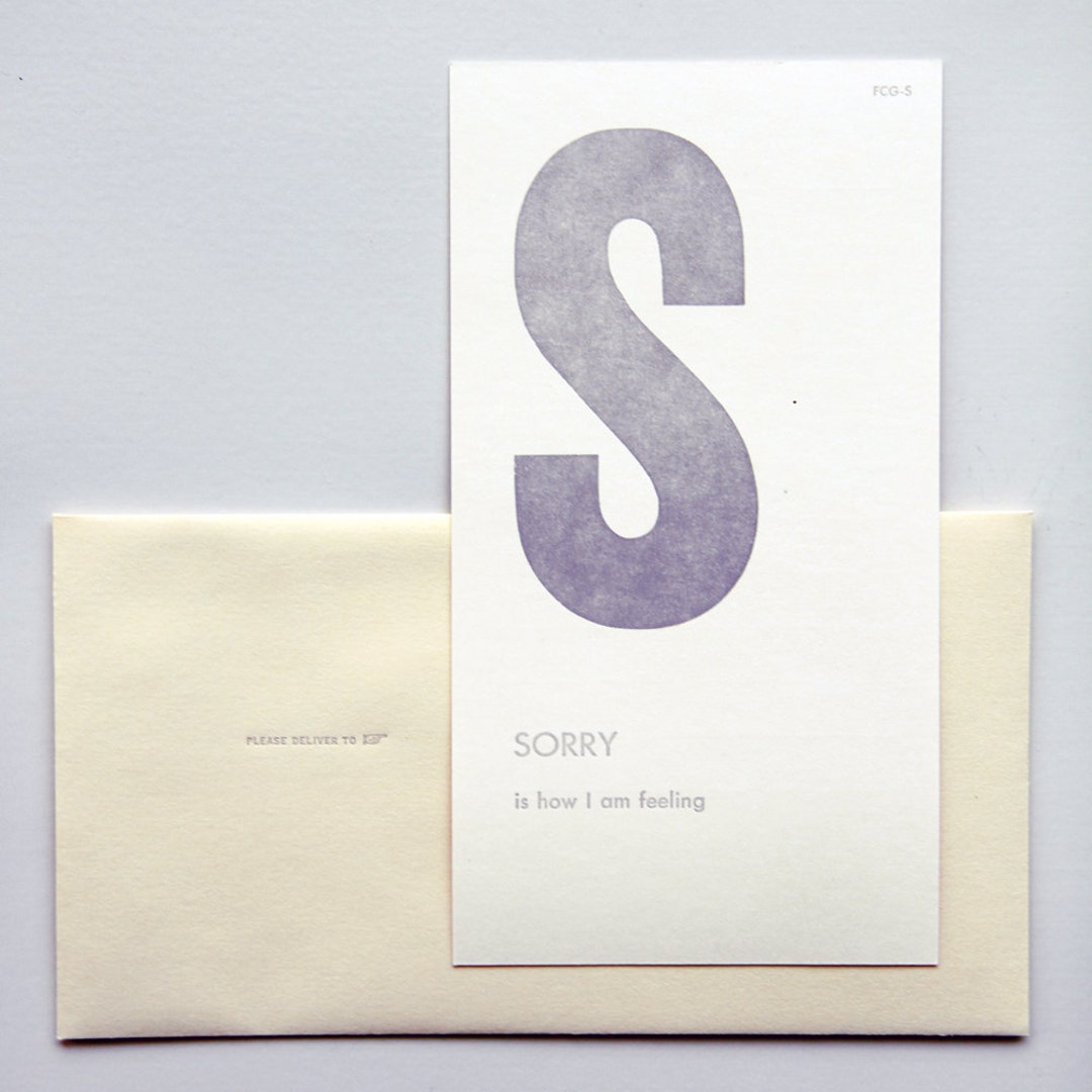 Sorry - Letterpress Printed Flashcard Notecard - Etsy