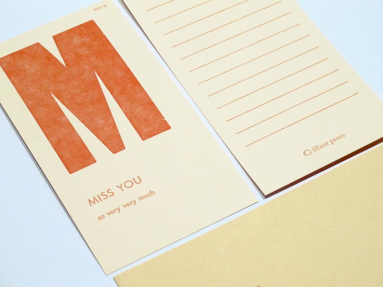 Miss you letterpress printed flashcard notecard | Etsy