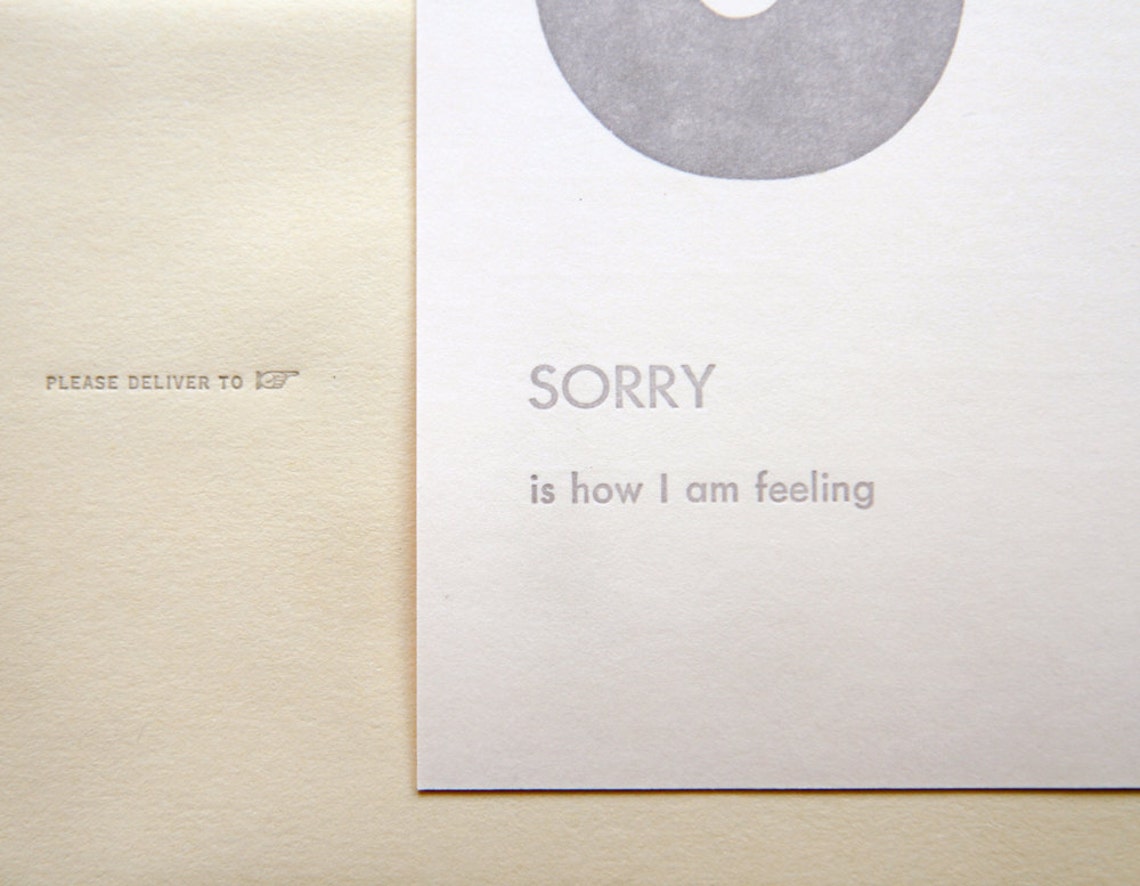 Sorry - Letterpress Printed Flashcard Notecard - Etsy