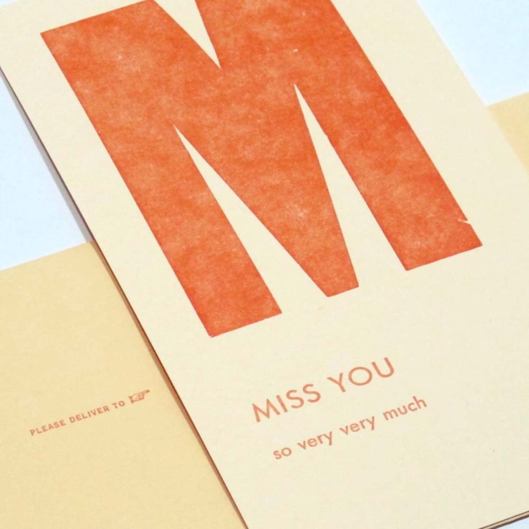 Miss You Letterpress Printed Flashcard Notecard - Etsy Denmark