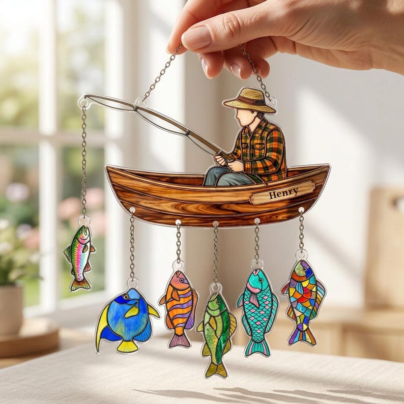 Custom Fisherman Boat Acrylic Suncatcher, Personalized Fishing Window ...