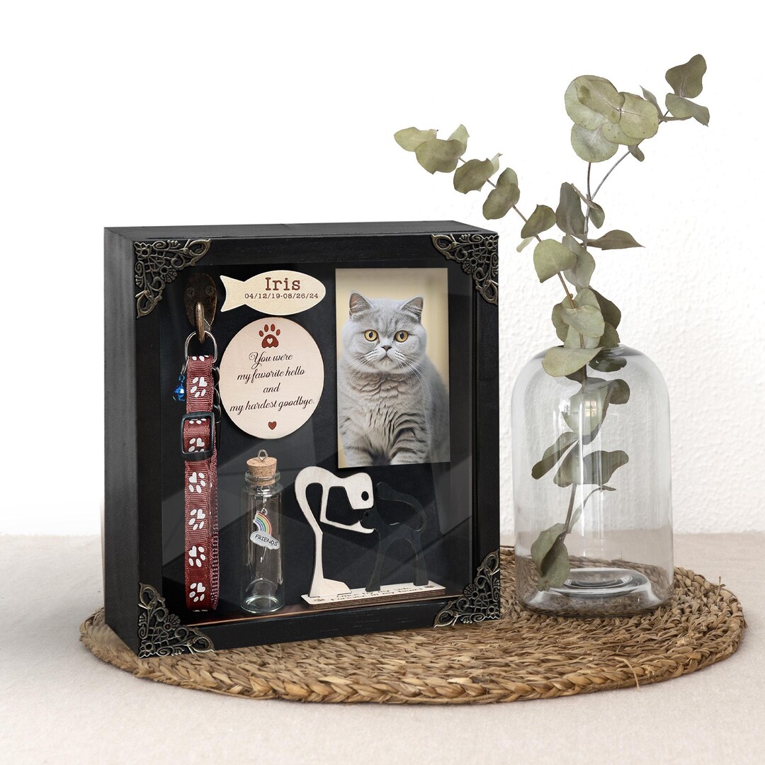 Cat Memorial Keepsake Shadow Box, Loss Pet Remembrance, Handwritten ...