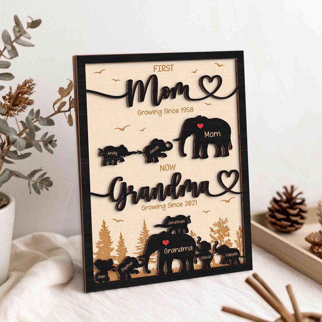 Personalized Mama Elephant Sign, Custom Mom Sign With Kids Names, First ...