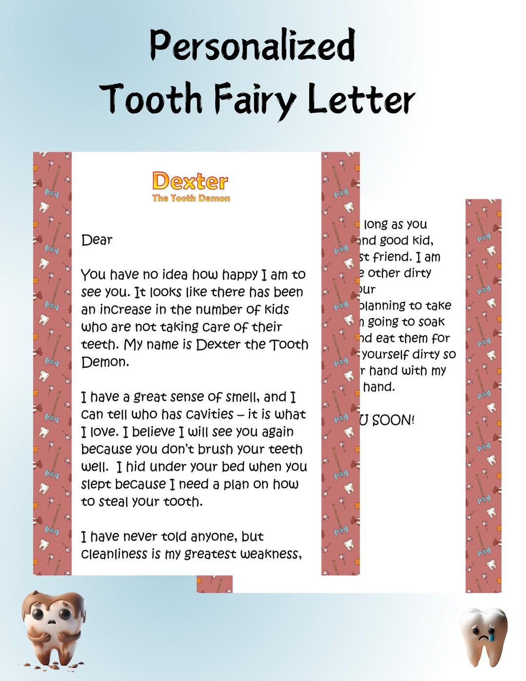 Follow up Dexter's First Visit Editable, Customized Tooth Fairy Letter ...