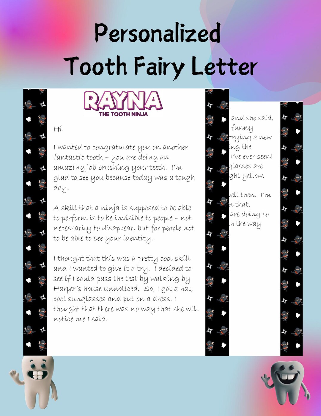 Editable Custom Tooth Fairy Letter Lost Tooth Rayna Disguises Herself ...