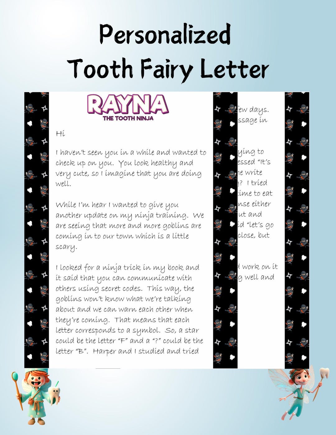 Follow up Tooth Fairy Letter Rayna Uses Secret Codes Editable Custom ...