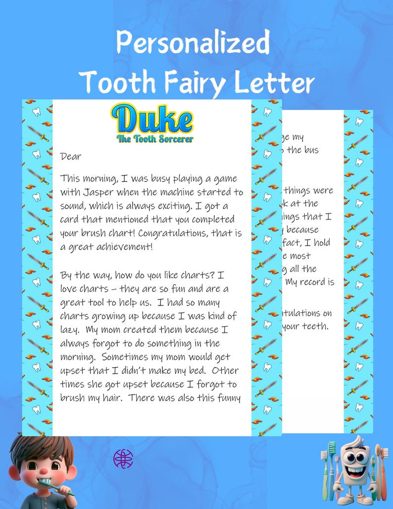 Brush Chart Duke Has Morning Charts Editable, Personalized Tooth Fairy ...