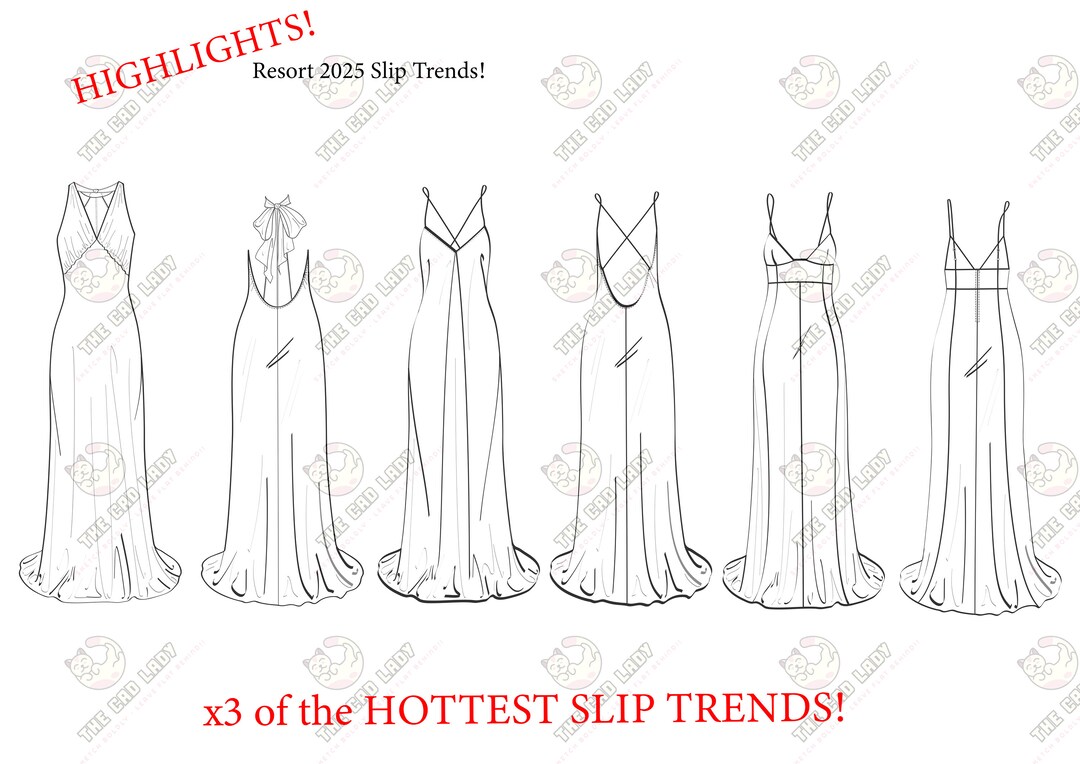 Fashion Flat Sketch Template – Slip Dress CAD Vector (ai, Png, Pdf ...