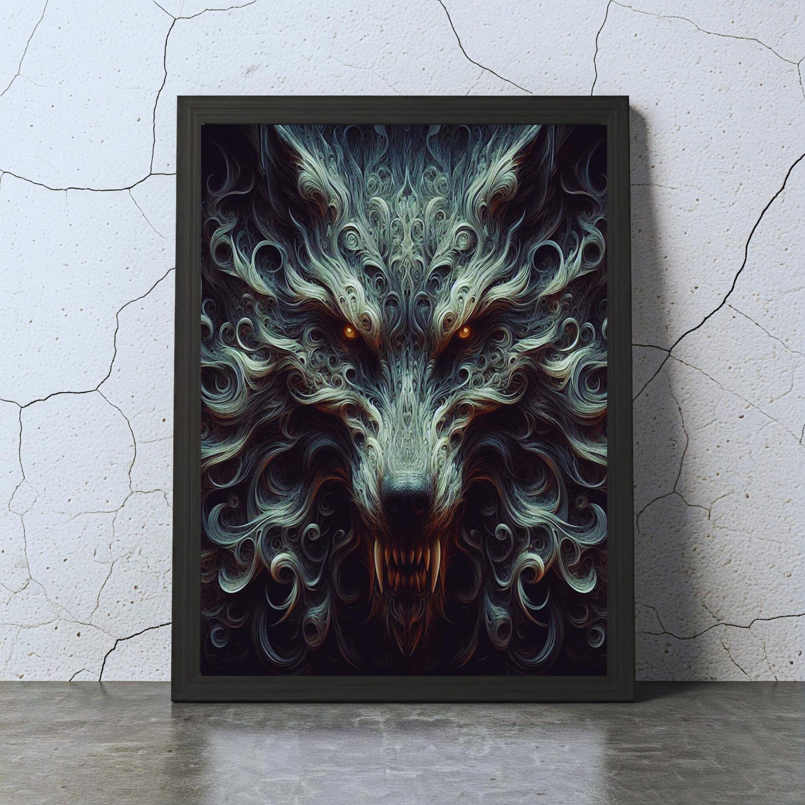 Spooky Abstract Wolf Digital Art Print, Wall Art, Ai-generated, AI Art ...