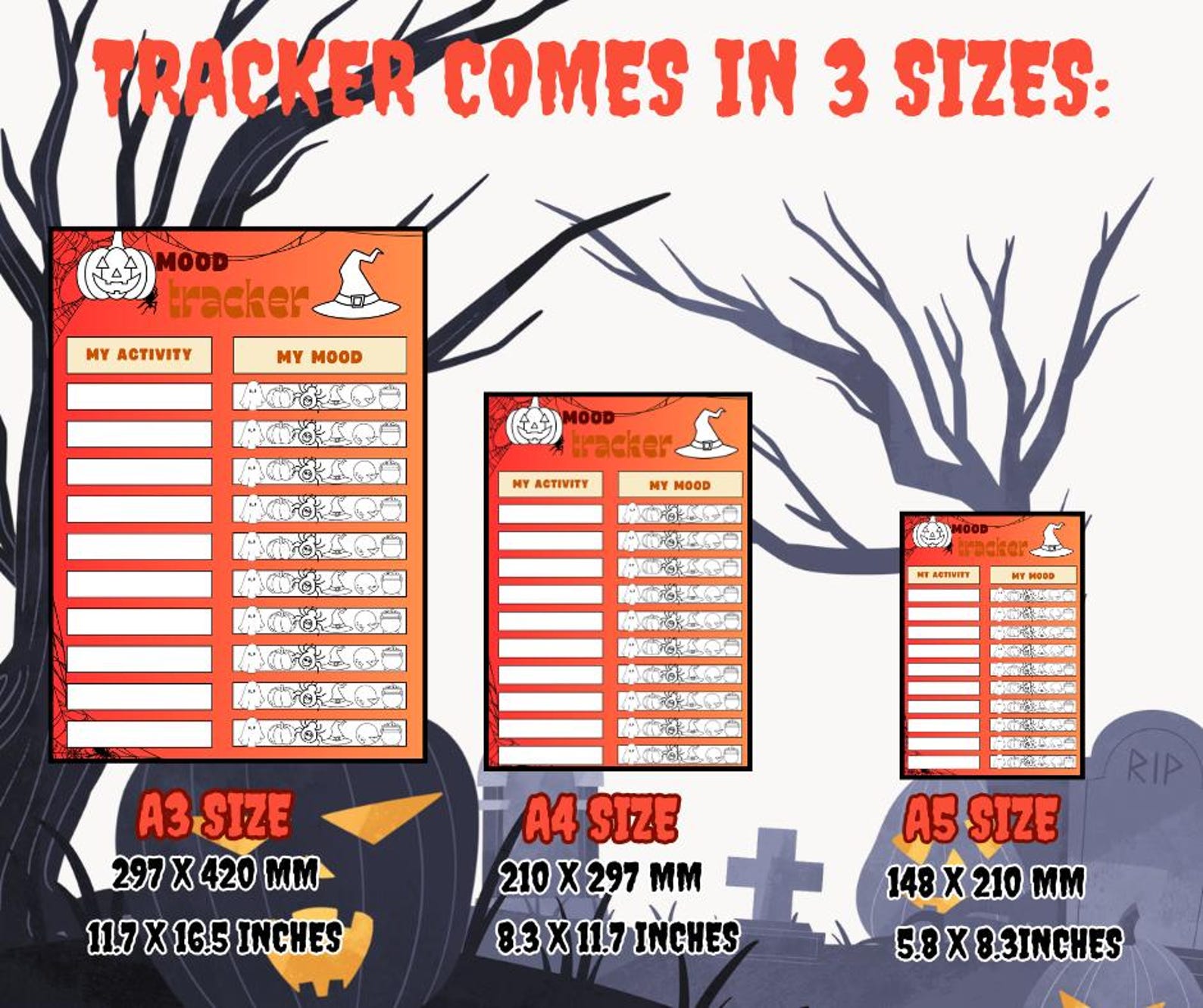 Halloween Mood Tracker Printable Tracker A3, A4 and A5 Size Digital ...