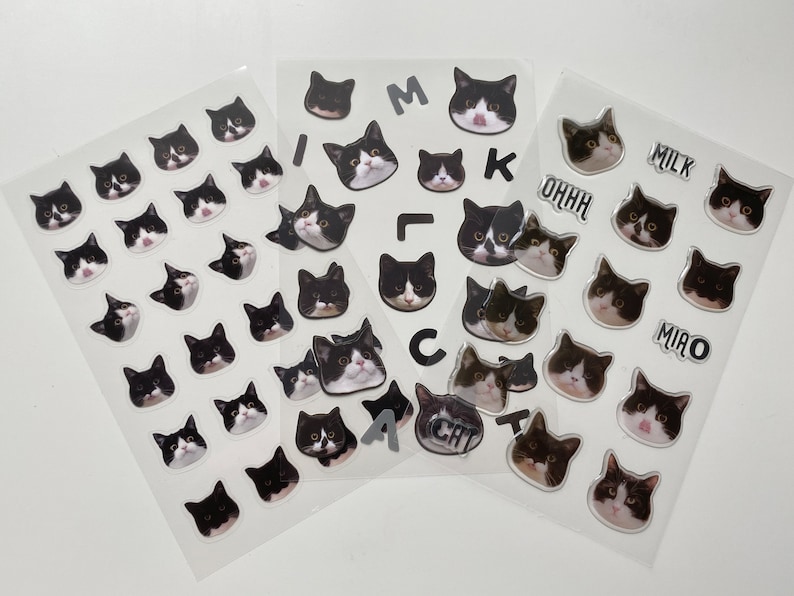 Tuxedo Cat Stickers, Kitten Stickers, Cute Cat Head Stickers, Laptop ...