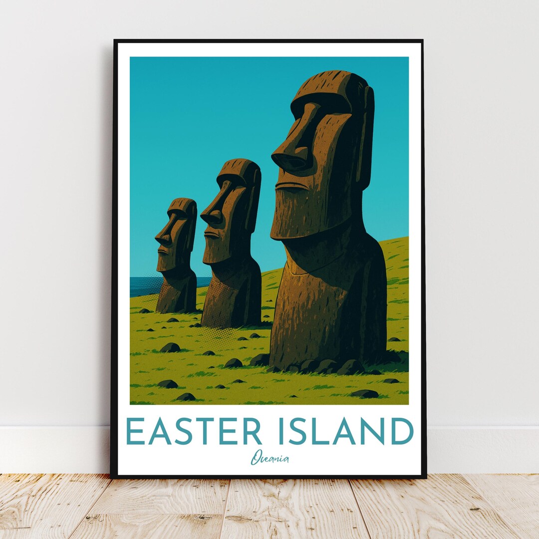 Travel Wall Poster - Easter Island, Chile, Oceania, Moai, Pacific Ocean ...