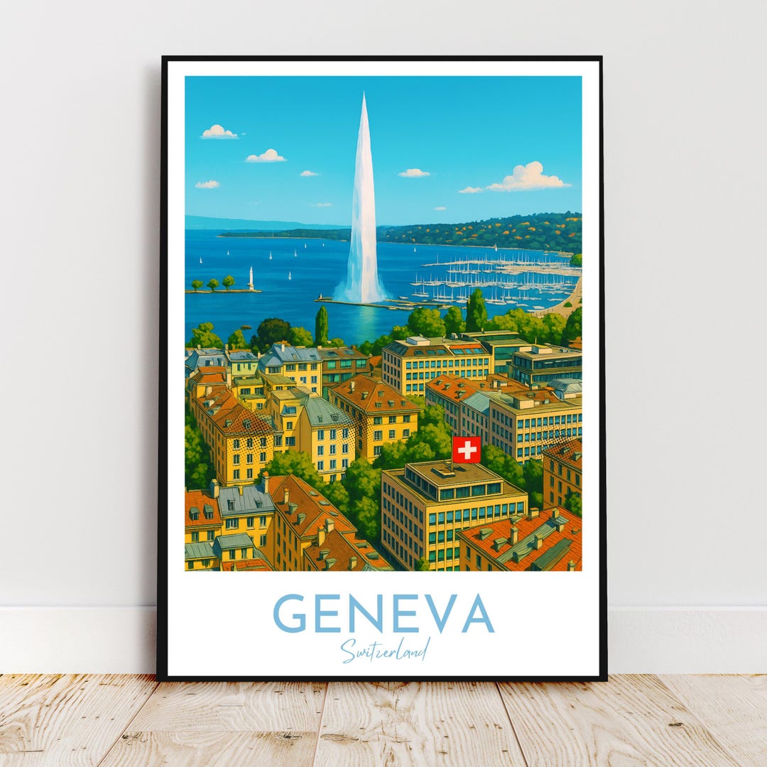 Travel Wall Poster - Geneva, Switzerland, Europe, Jet D'eau, Lake ...