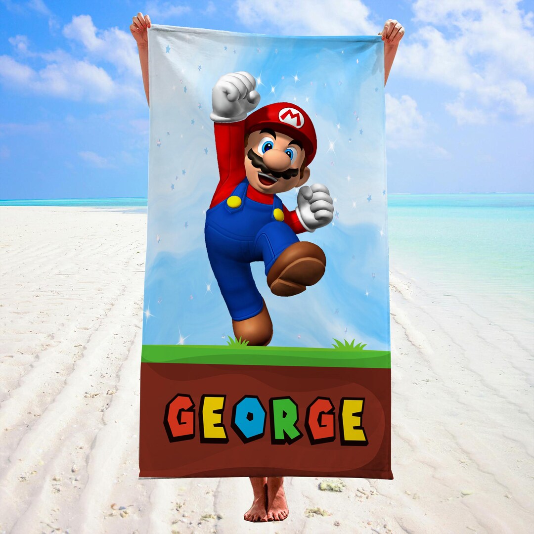 Personalized Super Mario Beach Towel: Custom Vacation Gift - Etsy