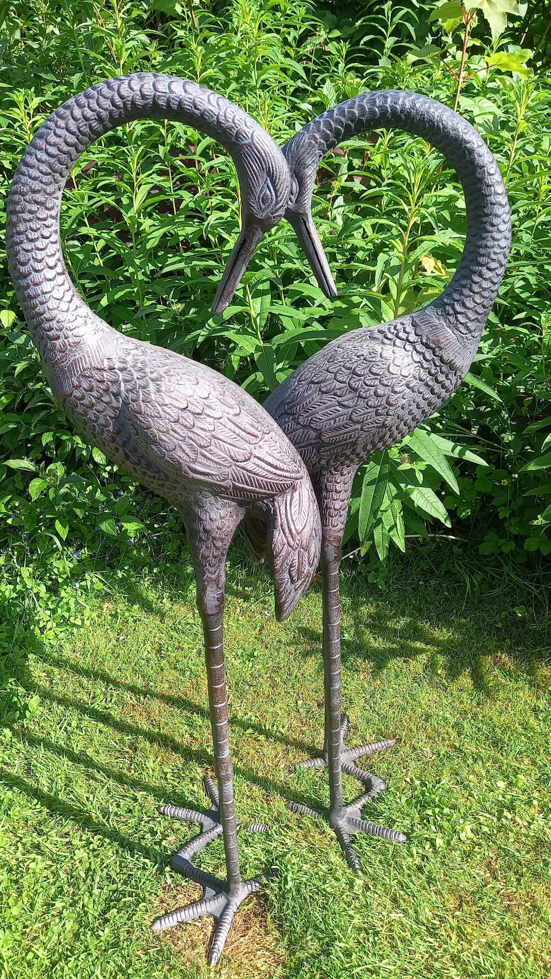 Pair of Love Cranes Garden Ornaments Aluminium With Bronze Finish 1m ...