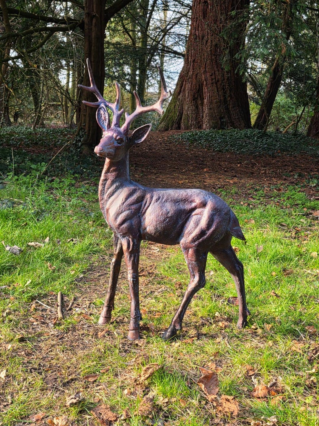 Large Aluminium Standing Stag Sculpture: Bronzed Garden Ornament (92cm ...