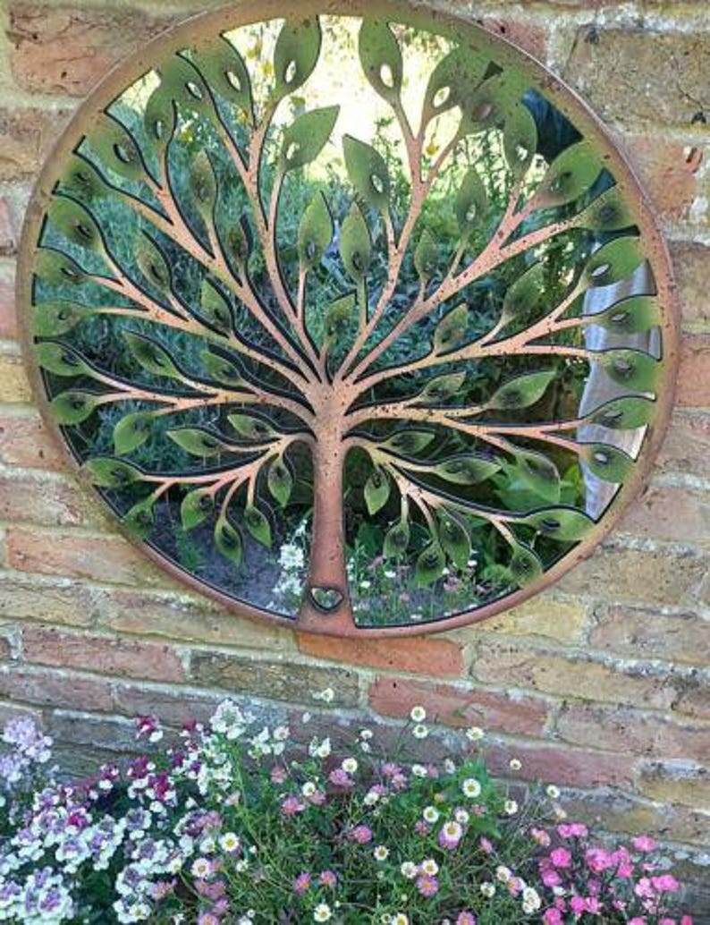 Rustic Tree of Life Mirror: Aged Metal Wall Art (64cm) - Etsy UK