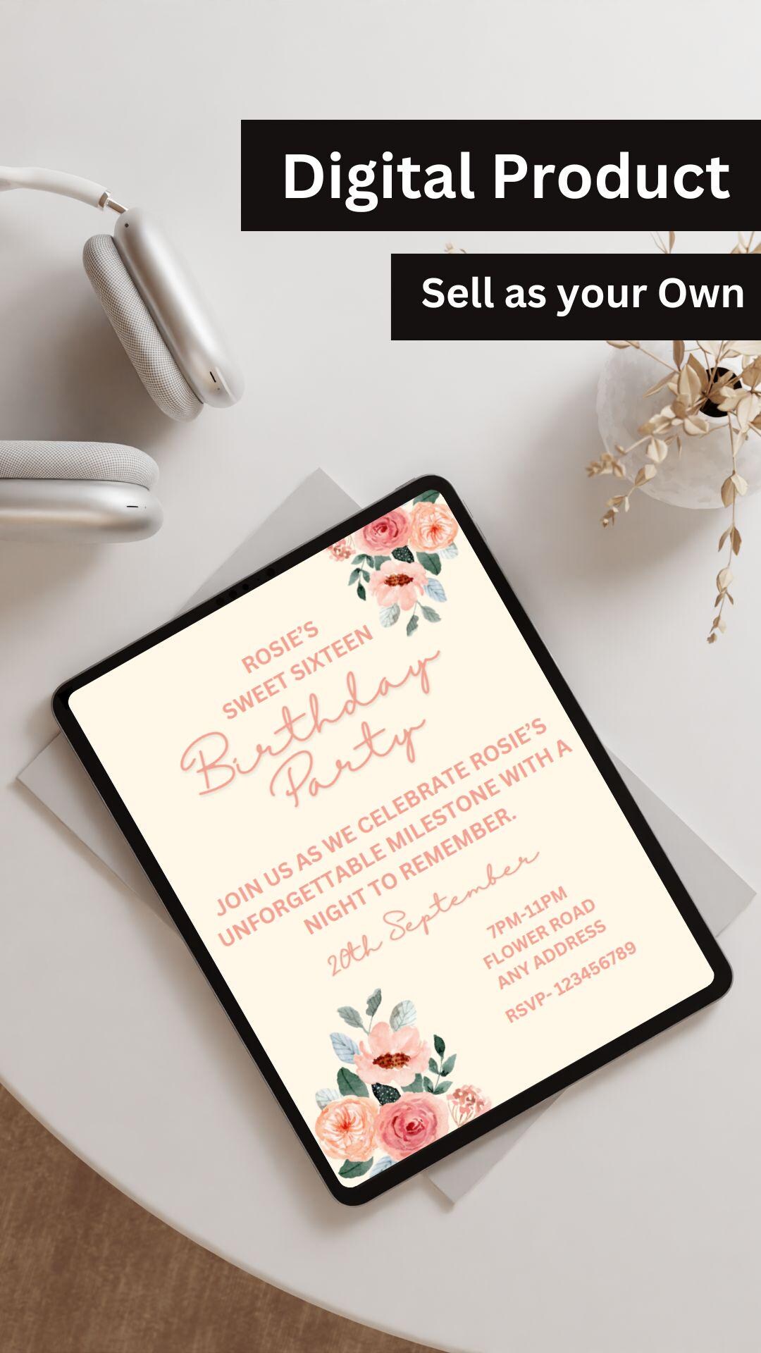 Pink Flower Party Invitation TEMPLATE - Etsy