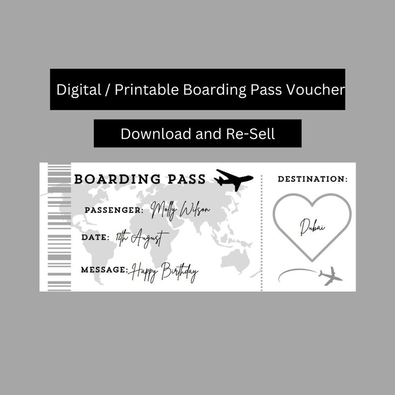 Printable Boarding Pass Voucher TEMPLATE - Etsy UK