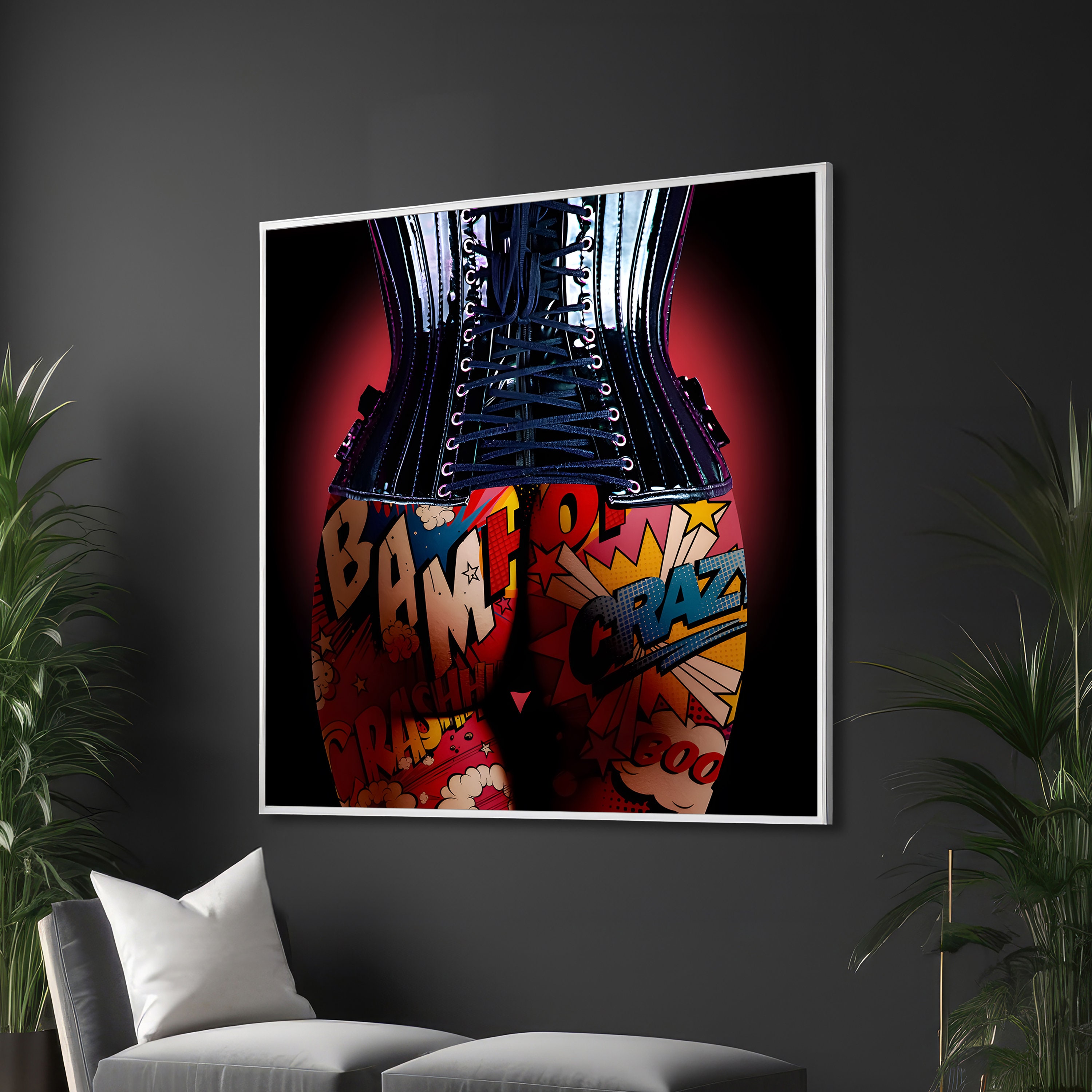 Pop Art Corset and Comic Design Canvas Bold Wall Art Modern Ready-to ...