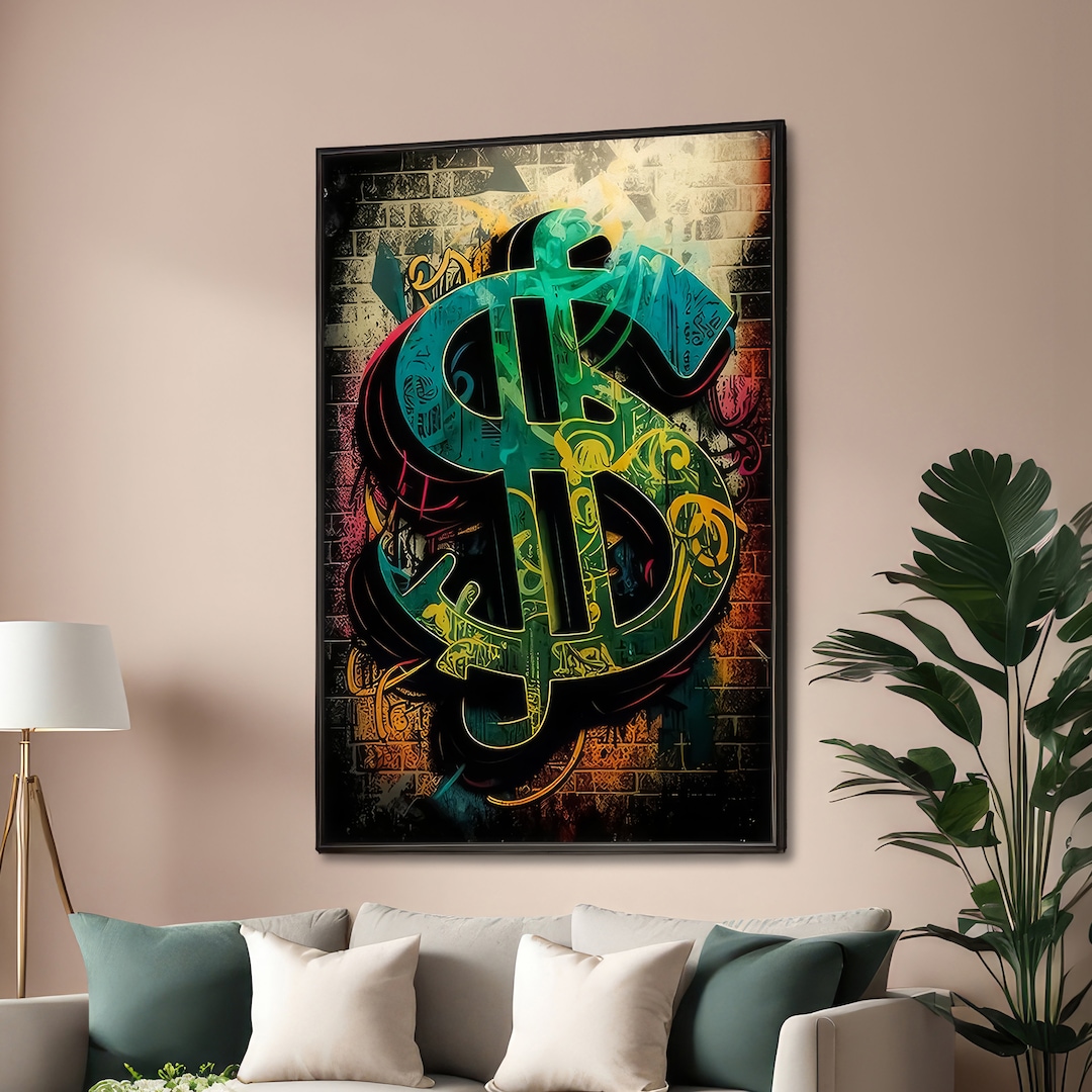 Colorful Dollar Sign Street Art, Bold Graffiti Pop Art Canvas, Modern ...