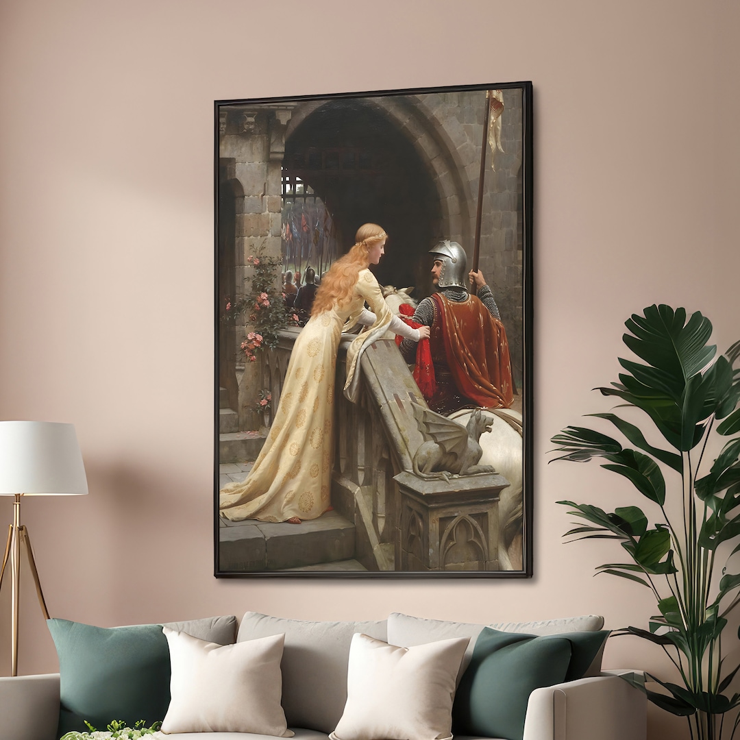 Medieval Romance Canvas Print Knight and Lady in Castle Scene, Chivalry ...