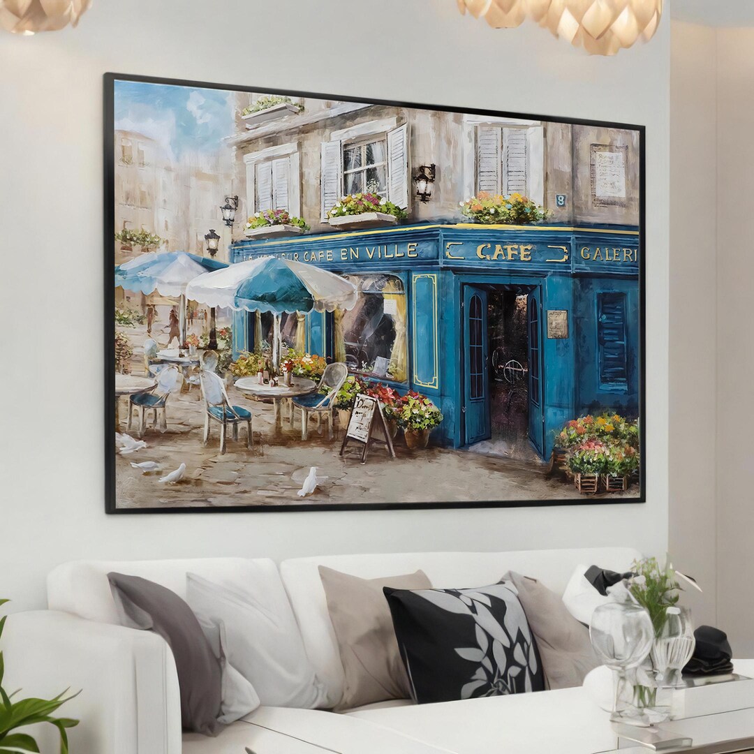 Charming French Café Wall Art Parisian Street Scene, Vintage European ...