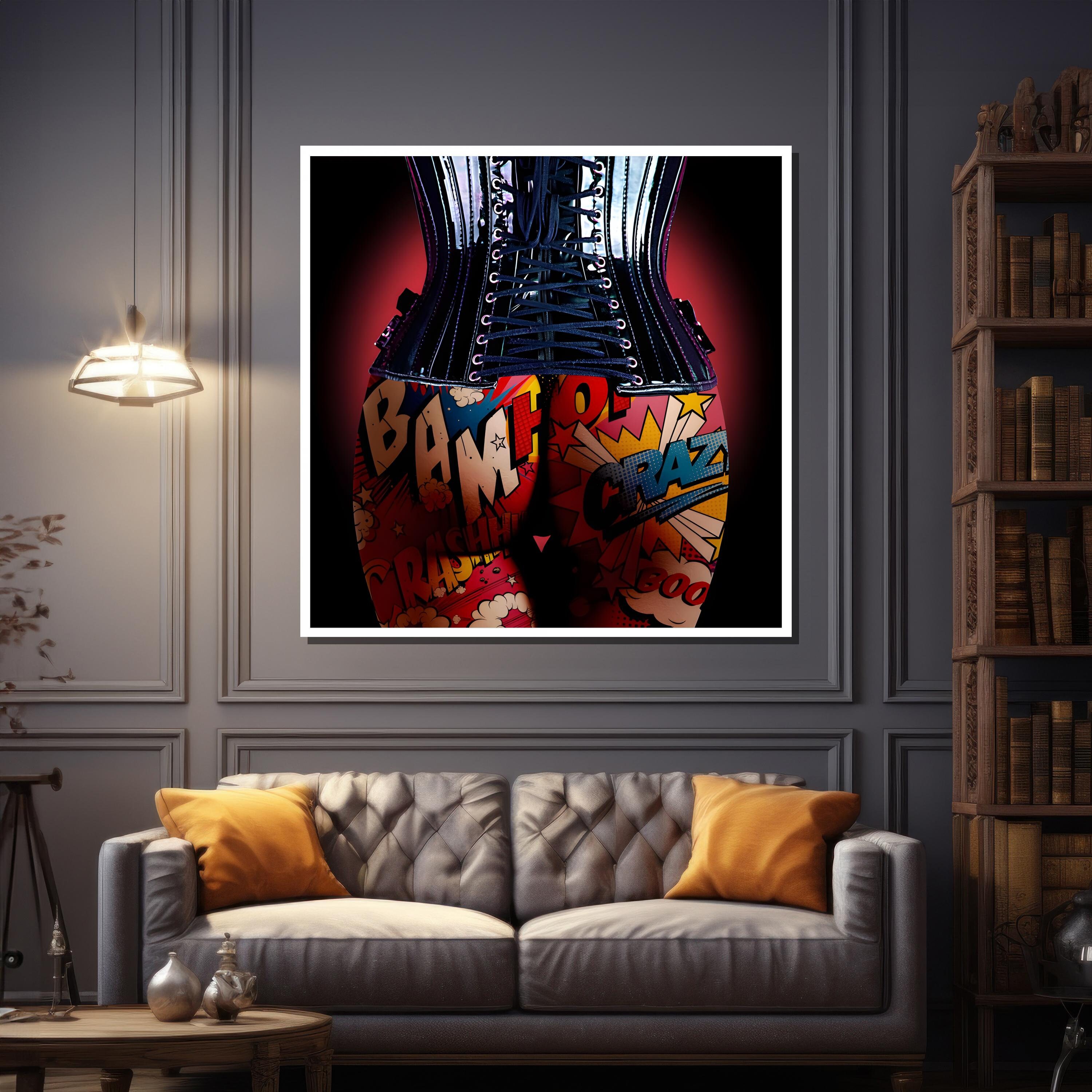 Pop Art Corset and Comic Design Canvas Bold Wall Art Modern Ready-to ...