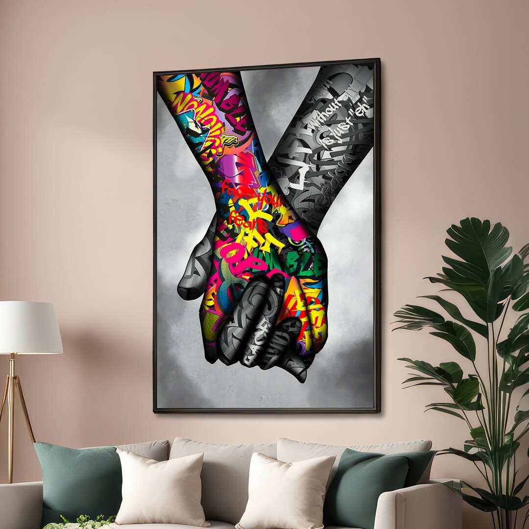 Graffiti Hands Street Art Canvas Bold Multicolor and Grayscale Graffiti ...
