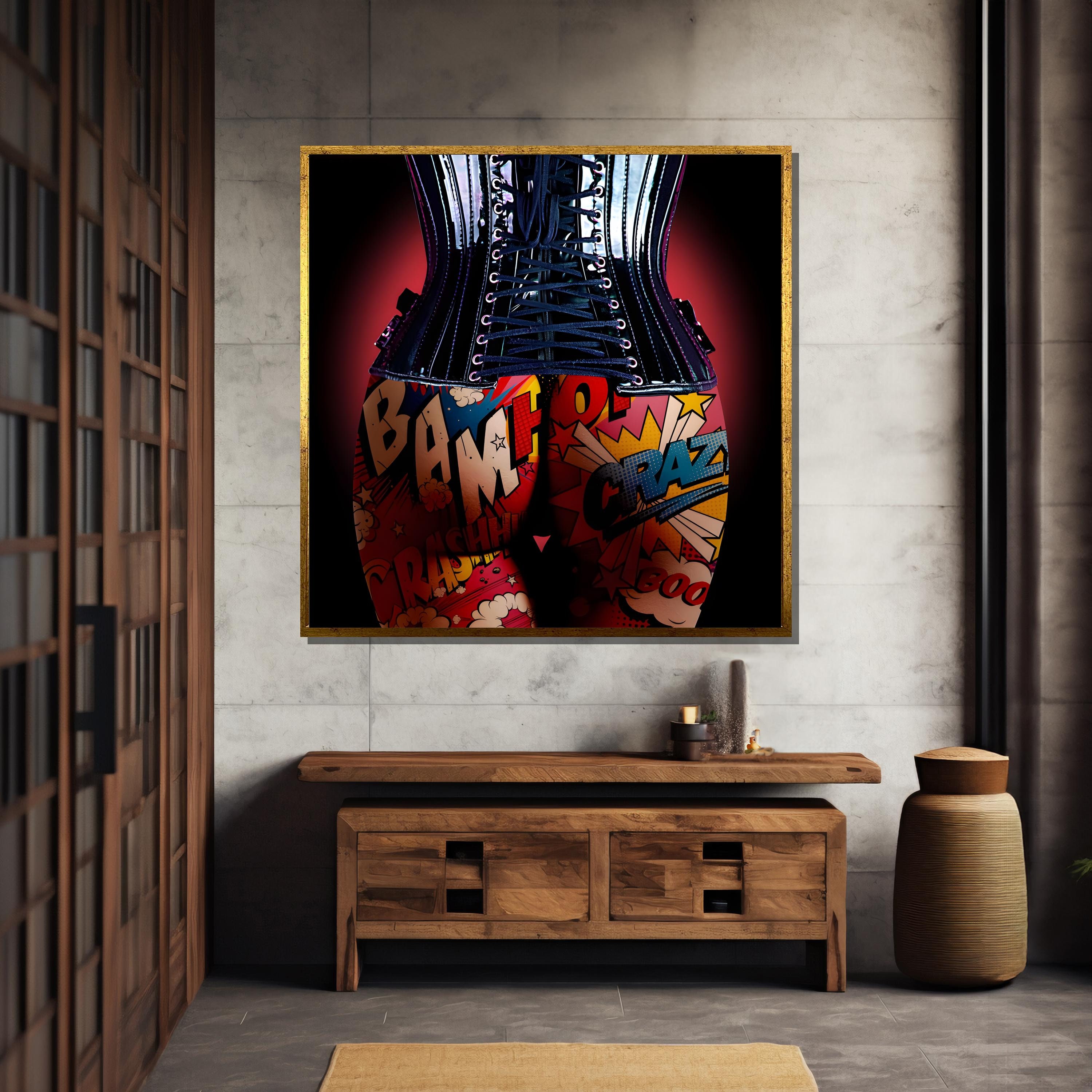 Pop Art Corset and Comic Design Canvas Bold Wall Art Modern Ready-to ...
