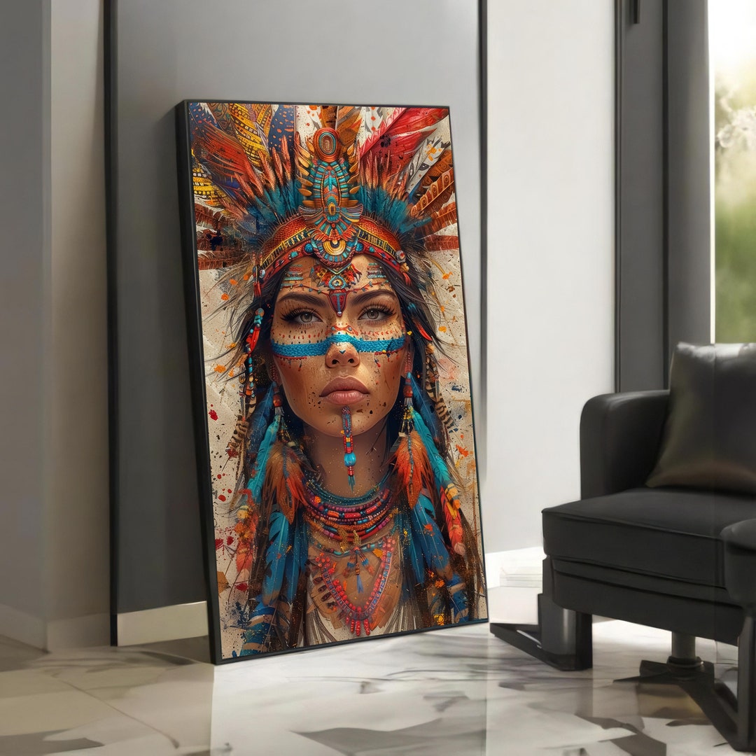 Vibrant Tribal Spirit Canvas, Native American Inspired Art, Colorful ...