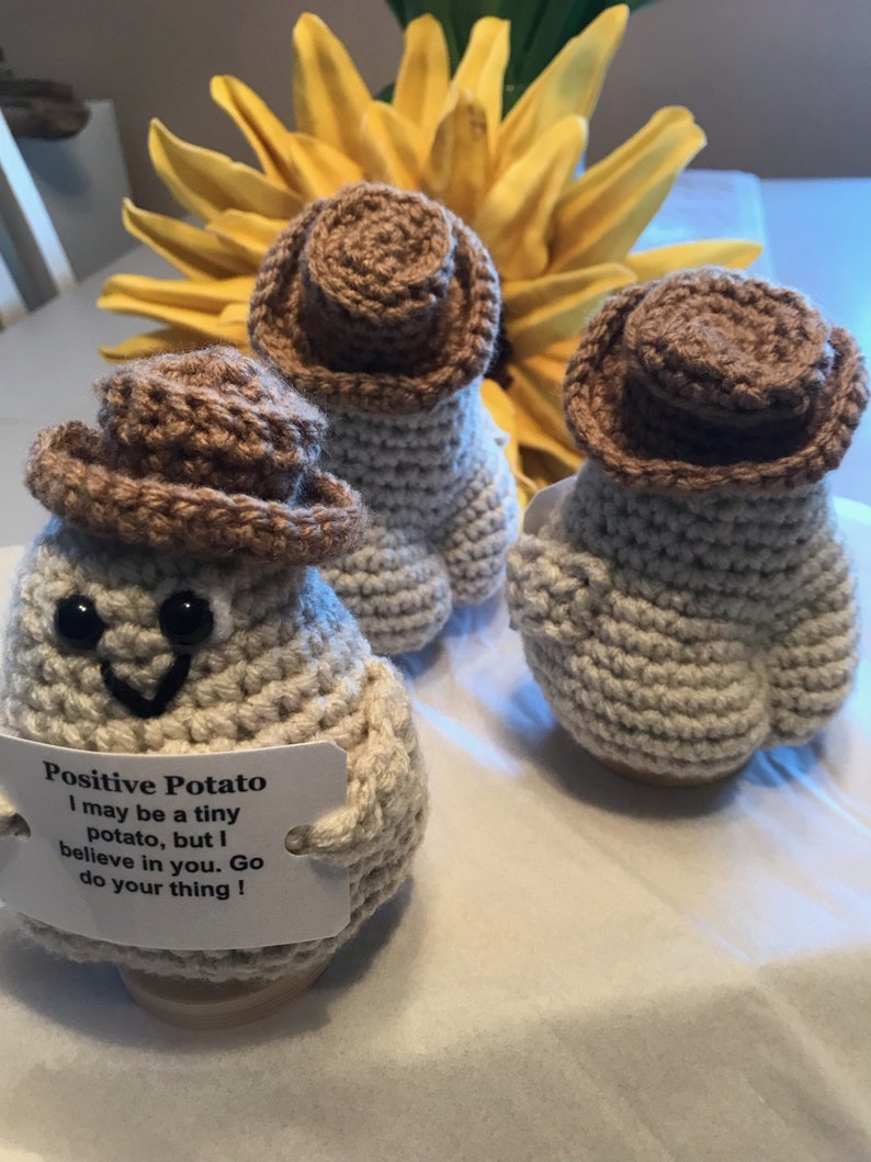 Positive Crochet Potatoe Set of Three With Wooden Stands Ready to Ship ...