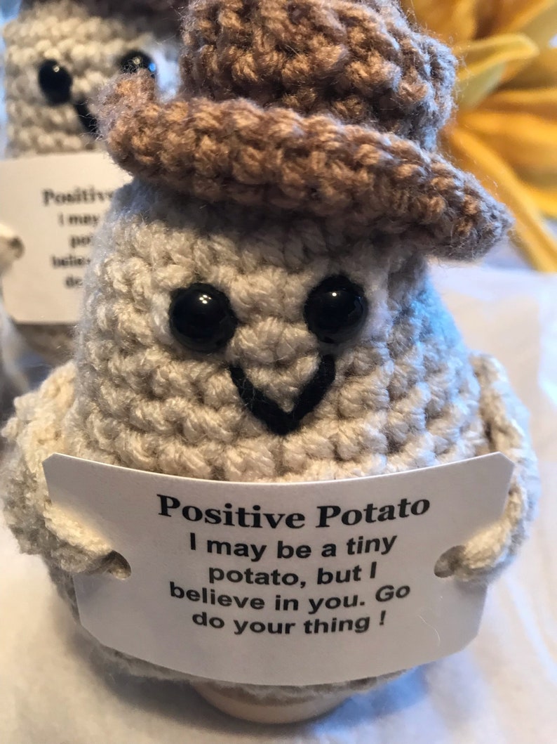 Positive Crochet Potatoe Set of Three With Wooden Stands Ready to Ship ...