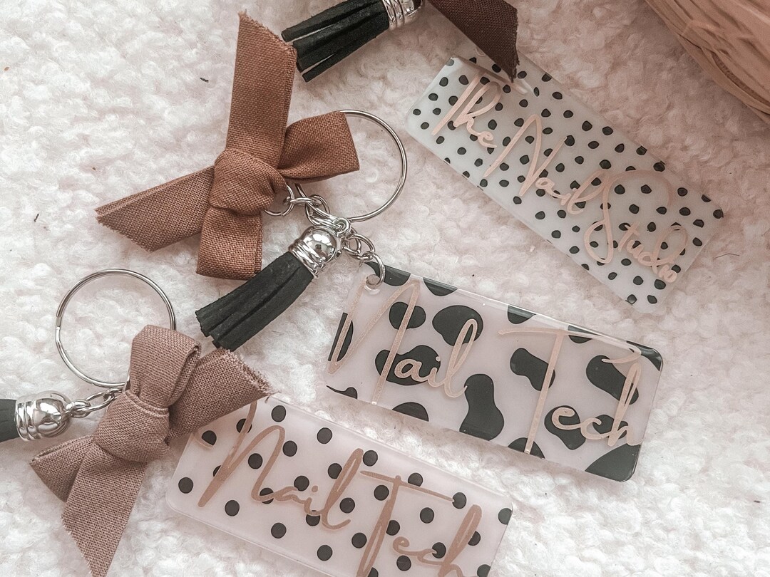 Personalized Nail Tech Keychain: Manicurist Gift With Mini Bow Tassel ...