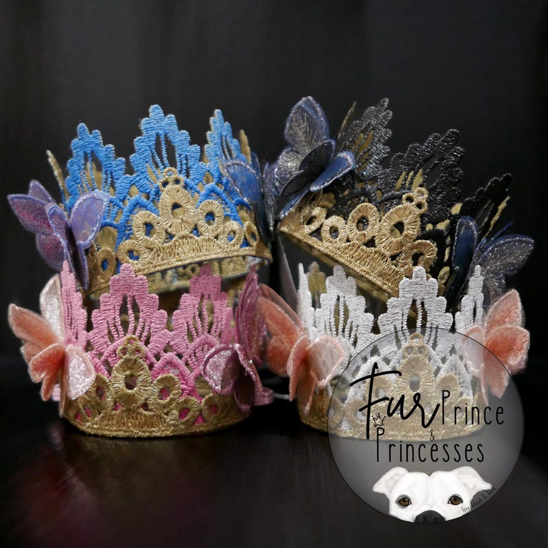 White Lace Dog Birthday Crown With Butterflies, Party Hat, Birthday ...