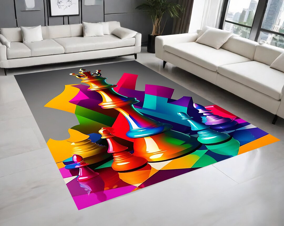 Neon Chess Games Patterned Rug,checker Chess Carom Games Pieces Rug ...