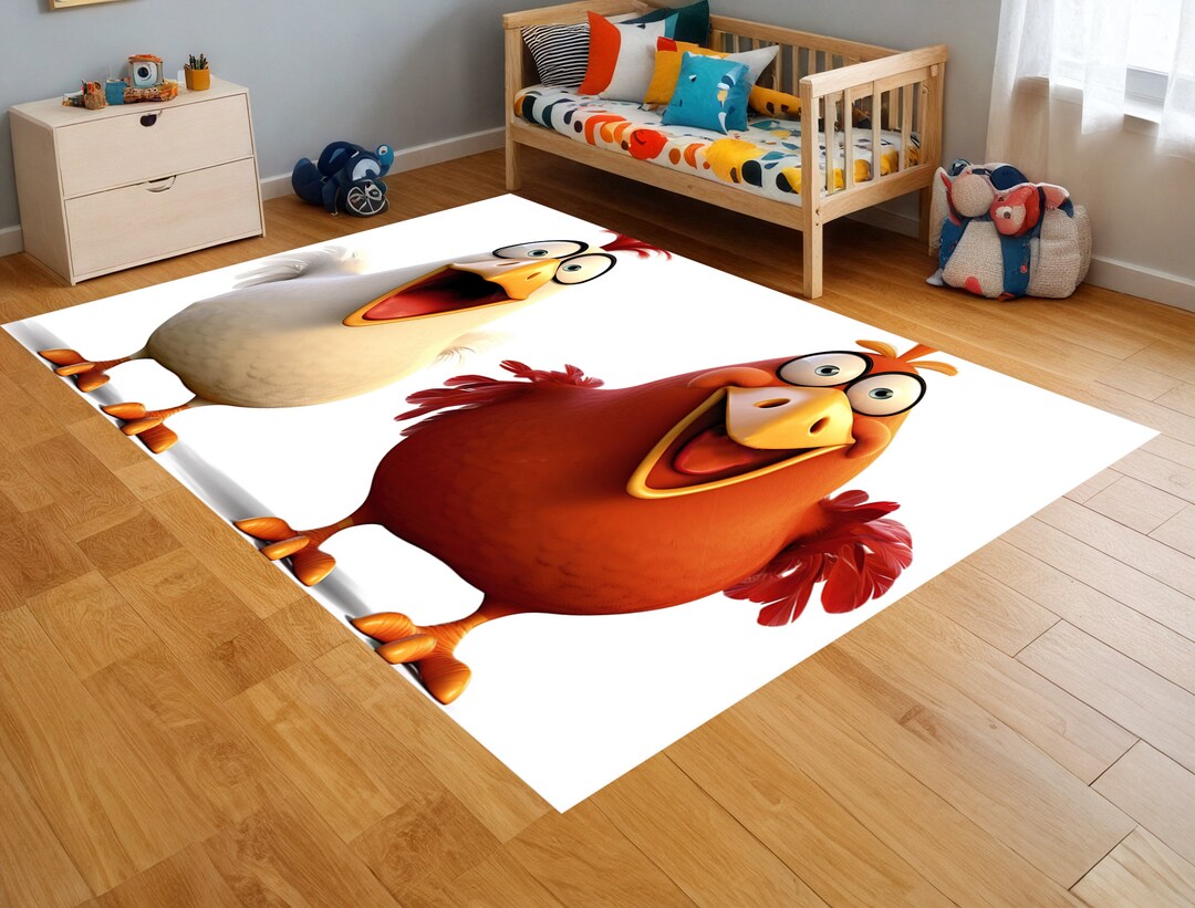 Chickens Carpet,red White Chicken Friends Rug,chickens Themed Rug ...