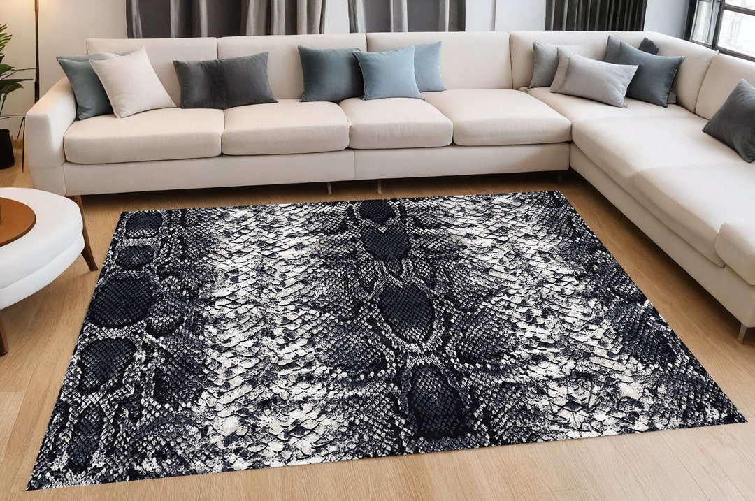 Snake Patterned Rug,black and White Color Snake Skin Rug,snake Pattern ...