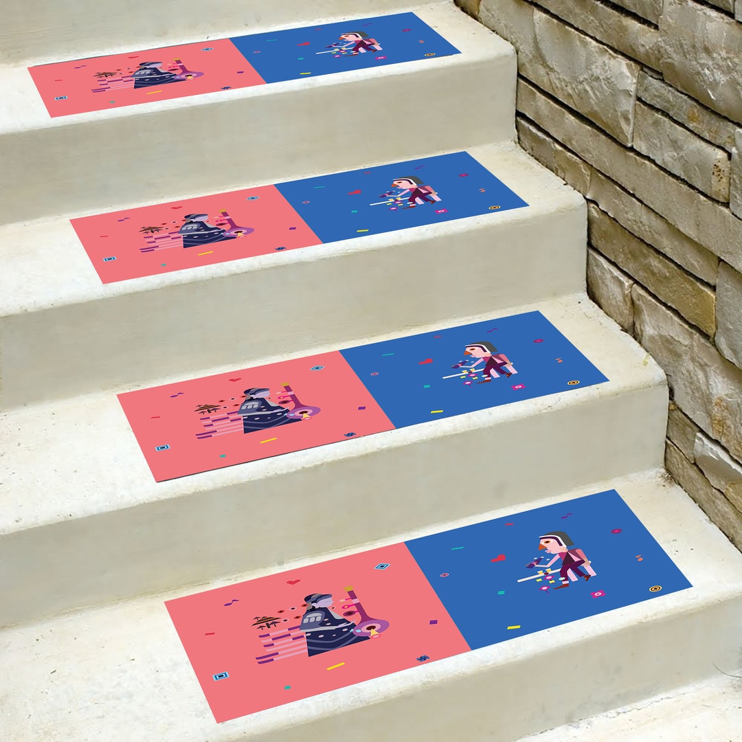 Artificial Intelligence Stair Step Rugs,pink Blue Cartoon Step Rug ...