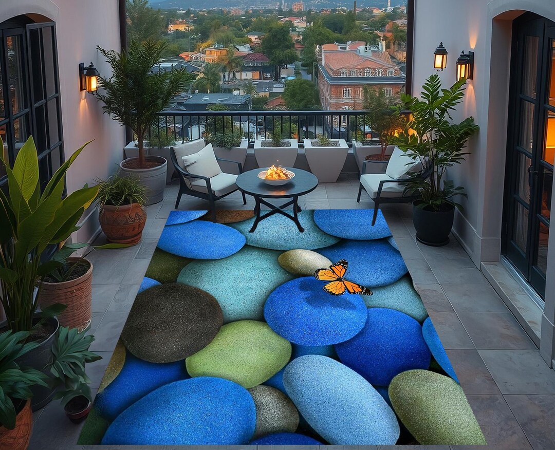 Balcony Mats,terrace Mats,butterfly Patterned Balcony Rug,blue ...