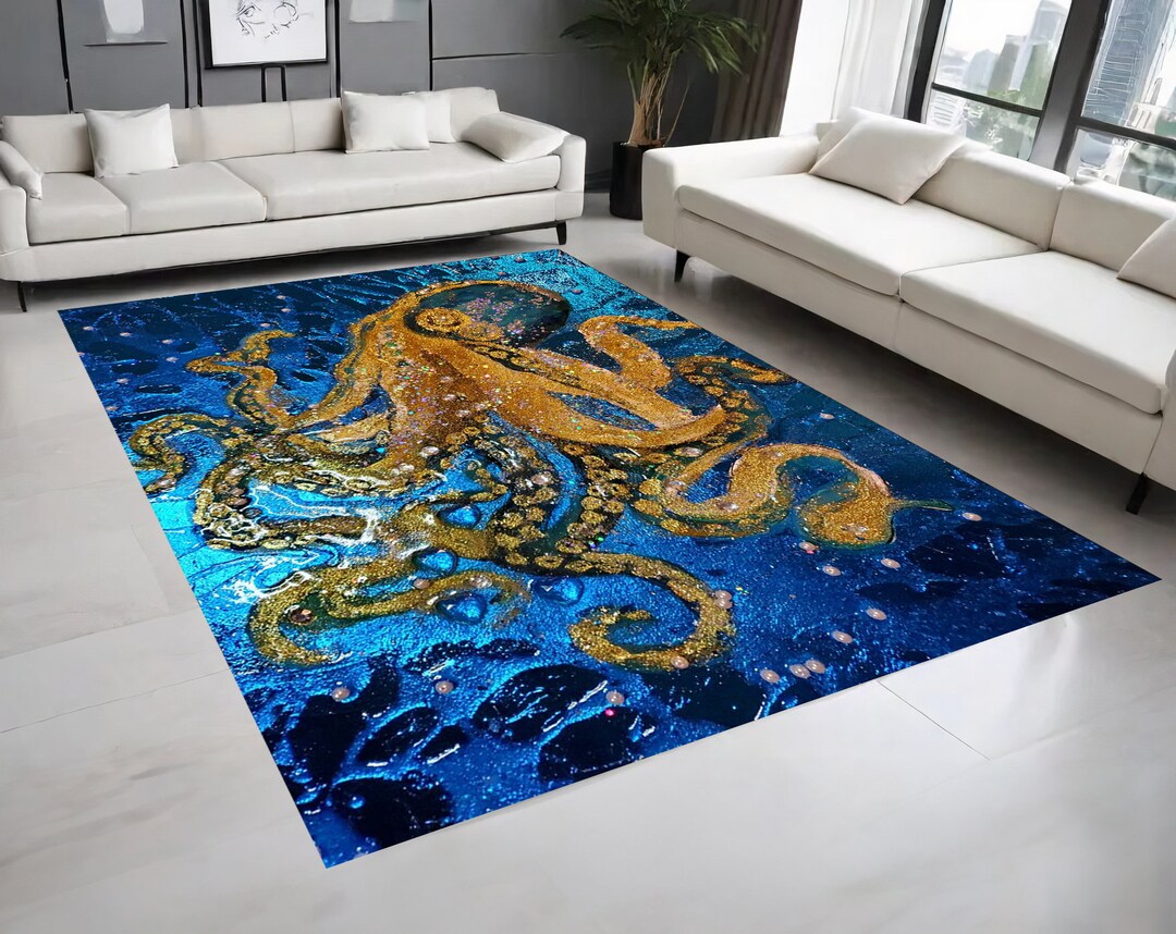 Octopus Patterned Rug,ocean Creatures Rug,sea Octopus Rug,glittery ...