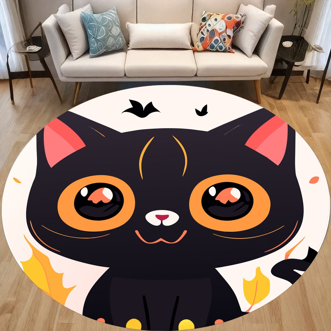 Cute Black Cat Round Carpet,round Cat Rugs,animals Rug,circle Cat Rug ...