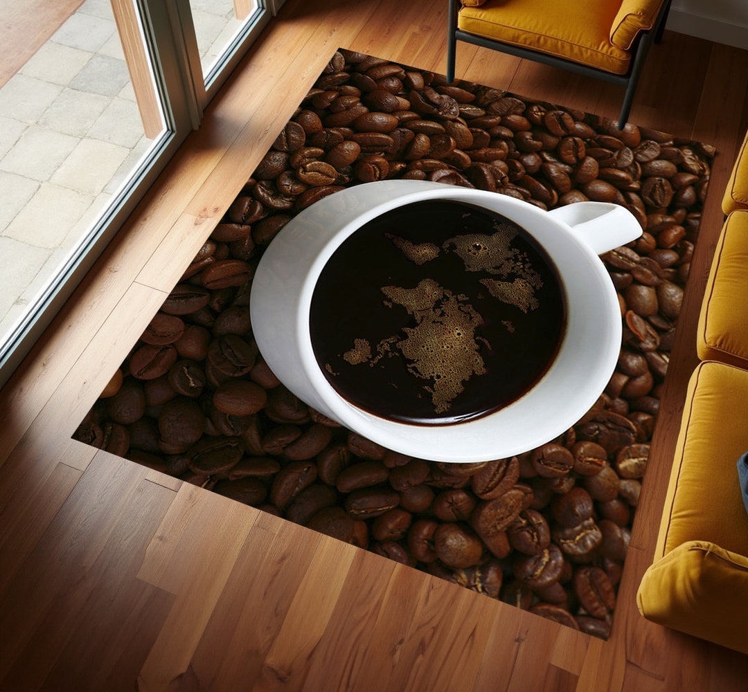 Coffee Cup Themed Rug for the Kitchen,appetizing Coffee Patterned Rug ...