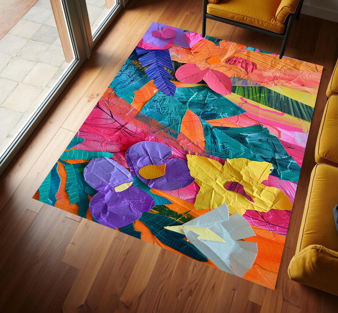 Flowers Rug,modern Rug,garden Colorful Rug,sprıng Flowers Rug,colorful ...