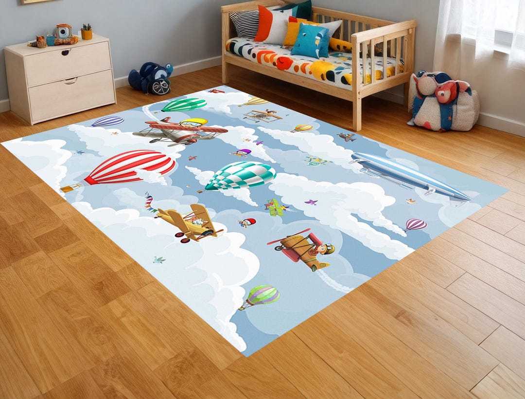 Tiny Airplane Pilot Rug,acrobatic Airplane Rug,sky Balloons Rug ...