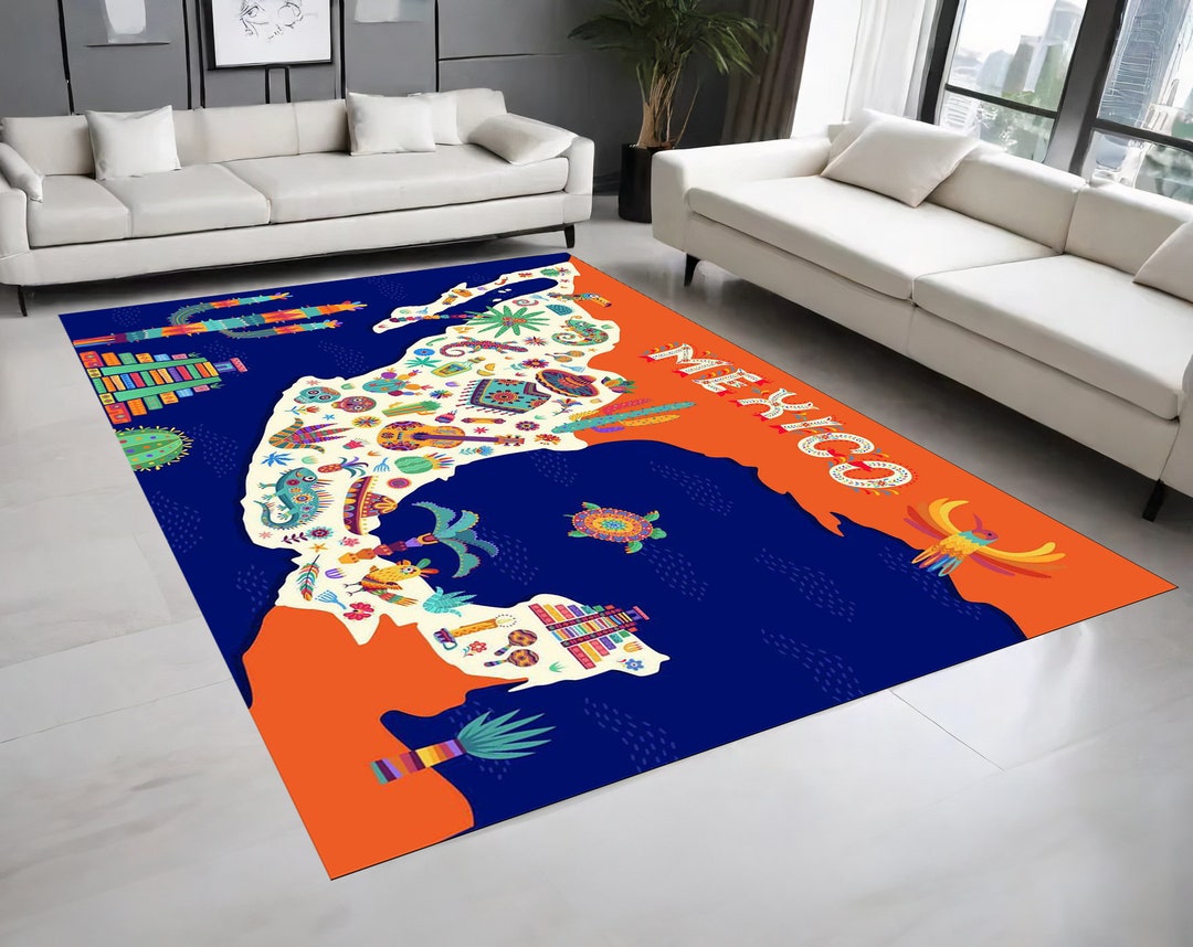 Mexico Country Symbols Rug,mexican Motif Rug,mexican Patterned Rugs ...