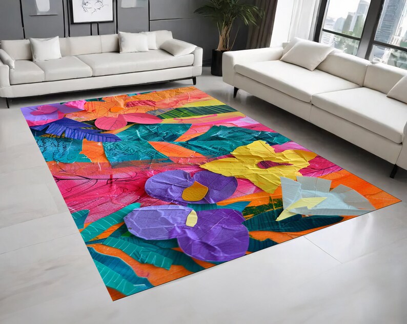 Flowers Rug,modern Rug,garden Colorful Rug,sprıng Flowers Rug,colorful ...